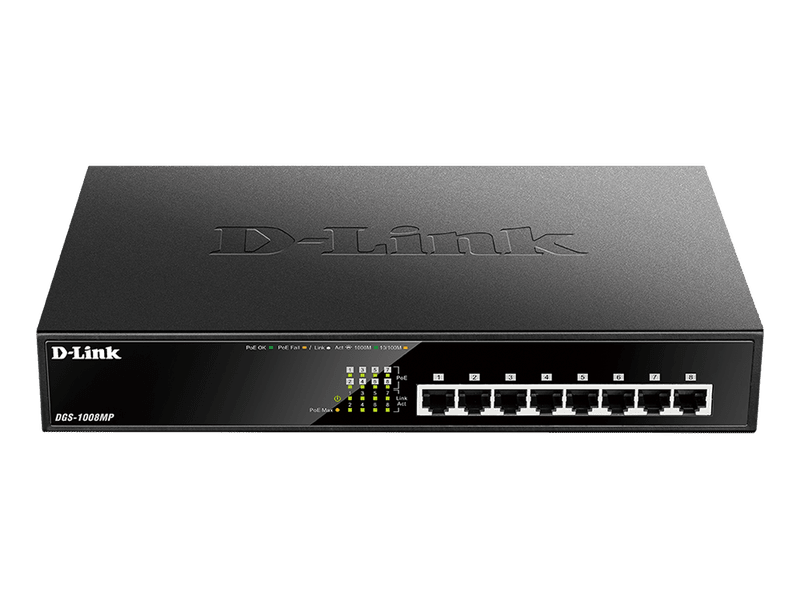 D-Link DGS-1008MP 8-Port Gigabit PoE Unmanaged Switch with 125W PoE Bu ...