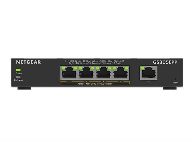 Netgear GS305EPP 5-Port 120W High Power PoE+ Gigabit Ethernet Switch ...
