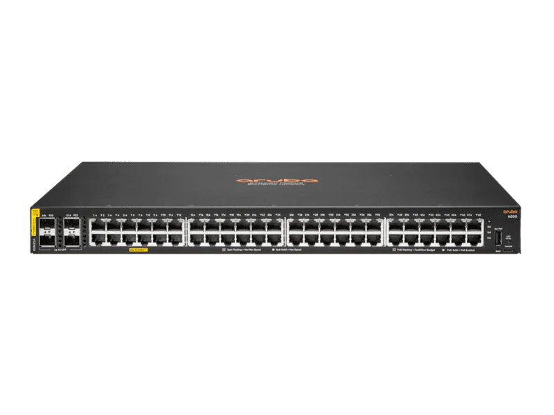 HPE R8N85A Aruba 6000 48-Port PoE+ 370W Manageable Gigabit Switch w/ 4 ...
