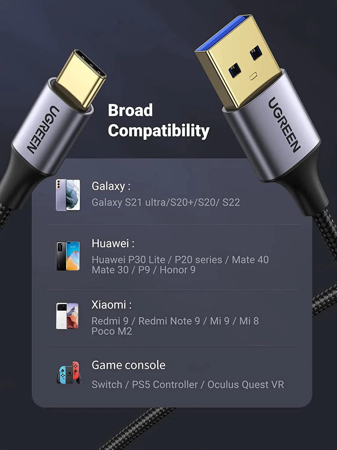 UGREEN USB A to USB C 3.0 Cable 5Gbps Type C Fast Charge Lead – ADYASTORE