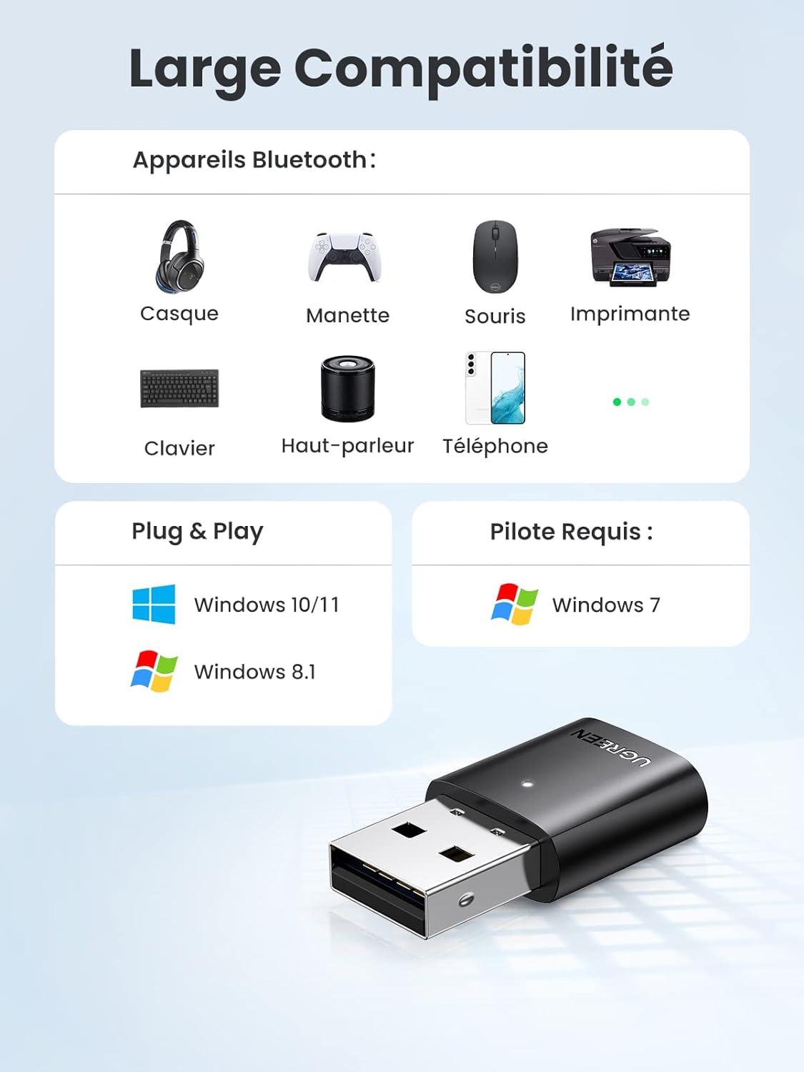 UGREEN Dongle Bluetooth 5.0 Clé Bluetooth pour PC Adaptateur Carte Blu ...